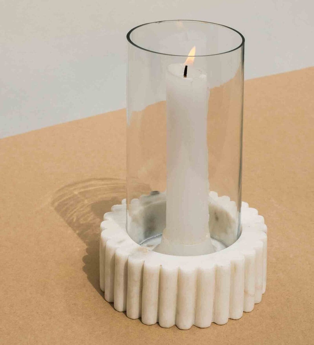 Buy White Marble Scallop Hurricane Candle Holder By Kaksh Studio Online ...