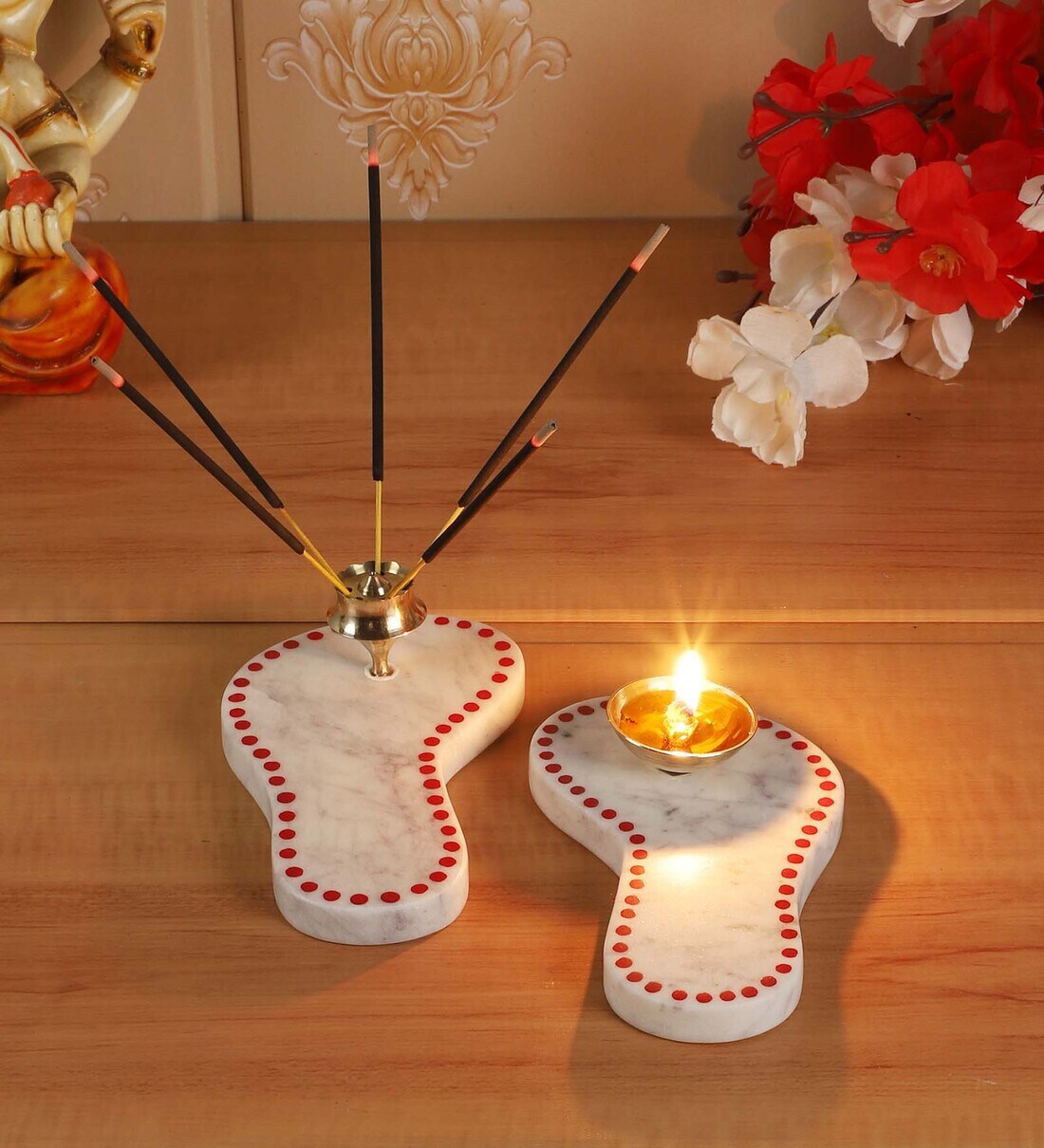 Buy White Marble Charan Paduka Akhand Dia & Agarbatti Stand Online ...