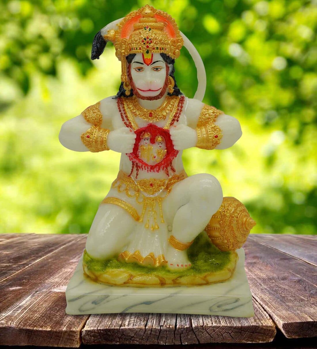 Buy White Marble Handpainted Lord Hanuman Cheer Haran Idol at 25% OFF ...