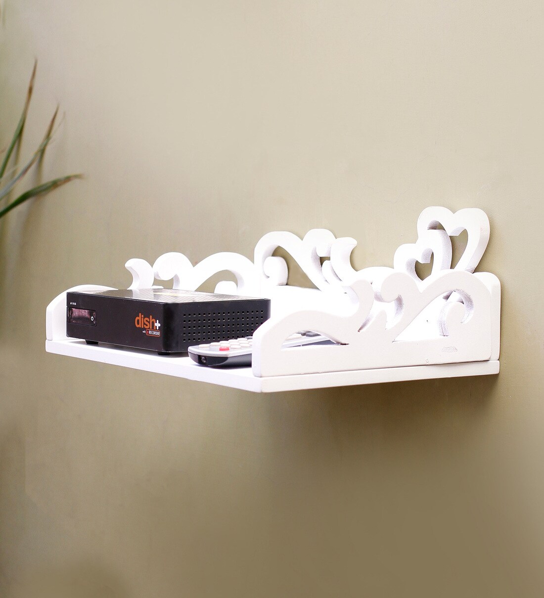 Buy Engineered Wood Wall Mounted Set Top Box Holder in White Colour by ...
