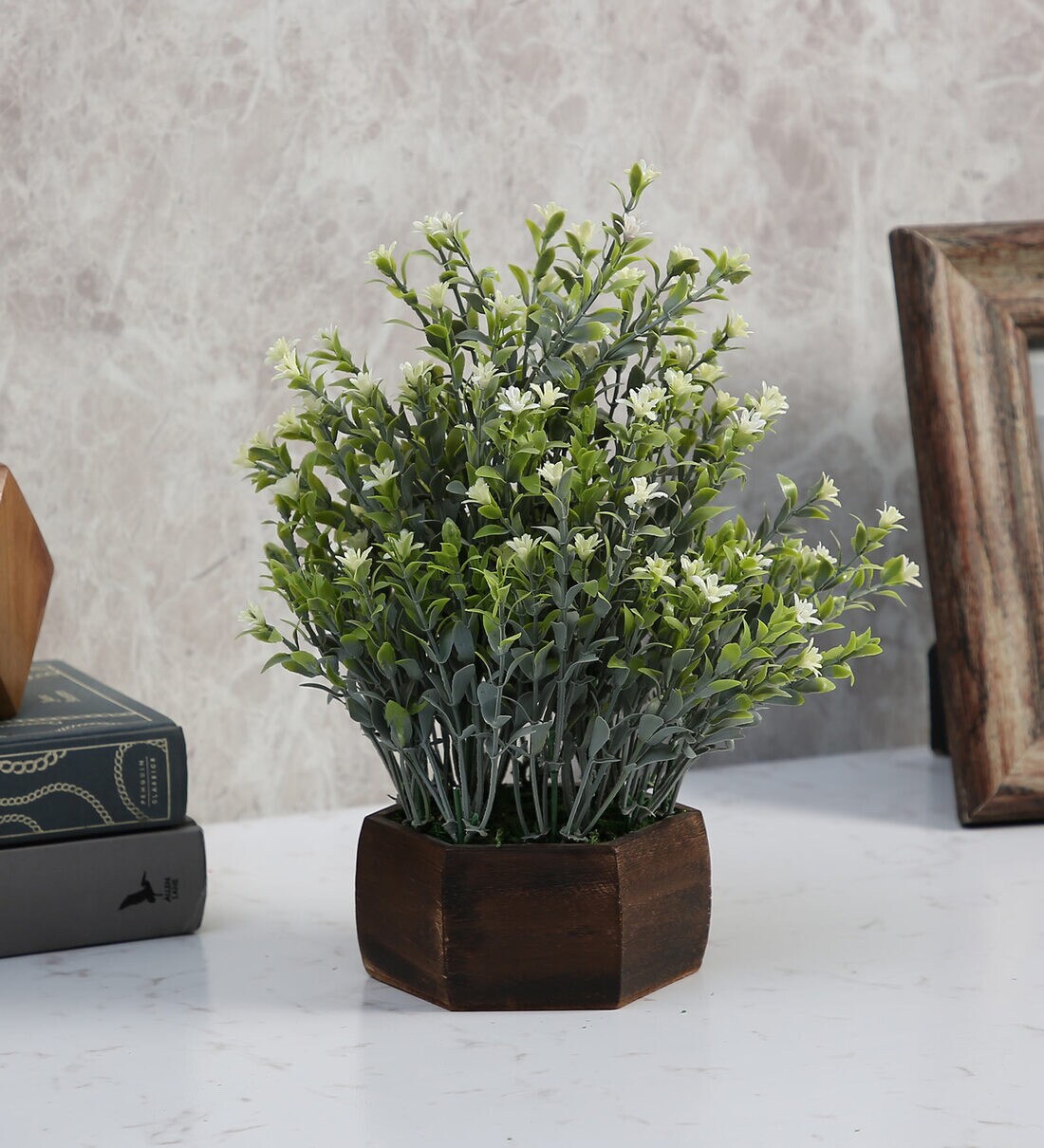 Buy White Polyester Bahubali Leaves And Small Flowers Artificial Plant ...