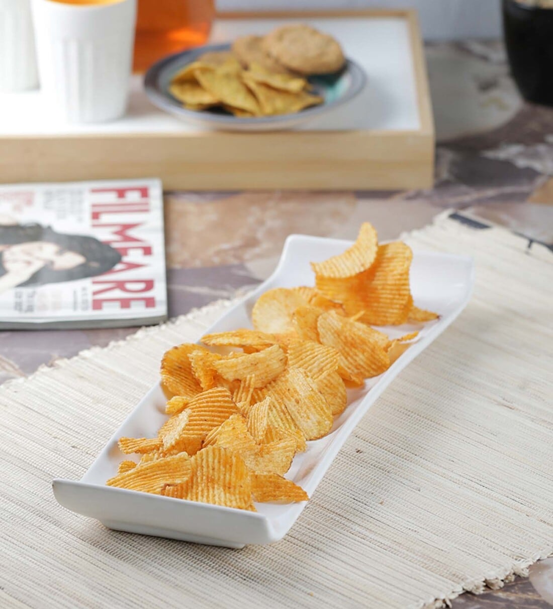 Buy White Rectangle Ceramic Appetizer Platter by VarEesha at 20% OFF by ...