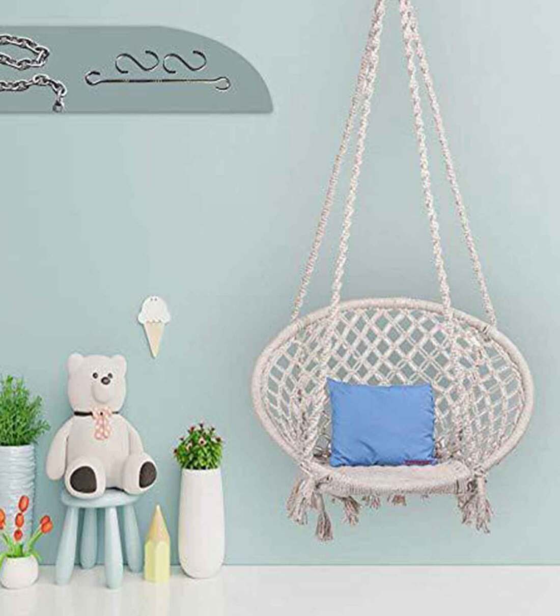 Buy Round Fabric Swing in White & Blue Colour Online - Swings - Swings ...