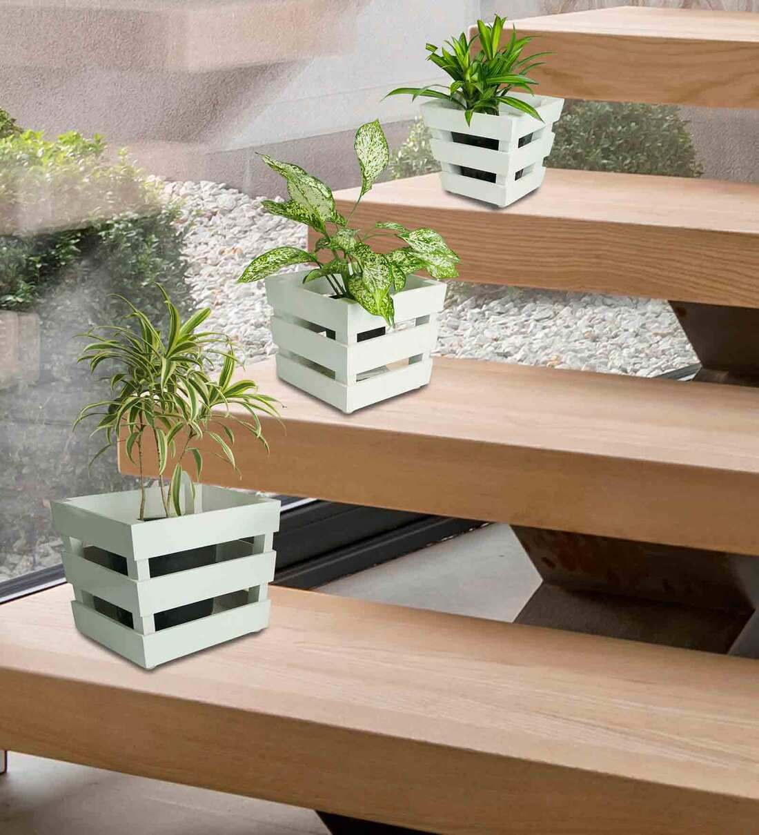 Buy White Wood Polymer Composite Tapering Square Nested Planter Stand ...