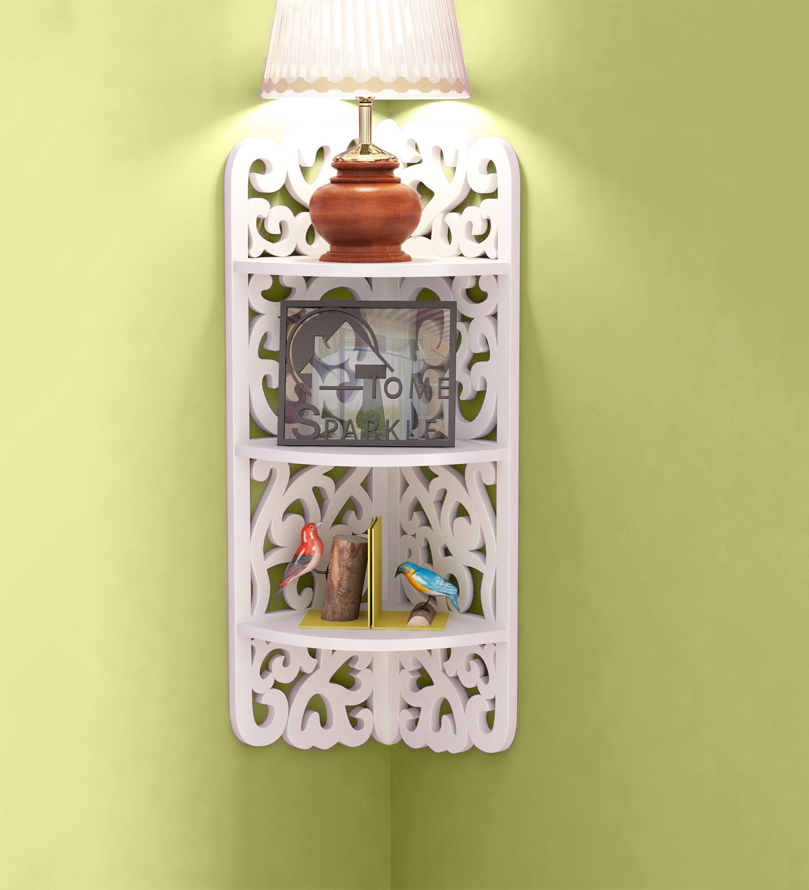 Buy Engineered Wood Carved Corner Wall Shelf in White Colour by Home Sparkle Online - Corner ...