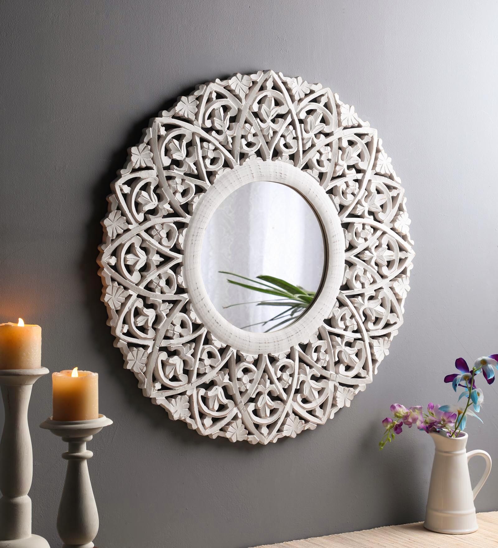 Buy White Mango Wood Contemporary Decorative Mirror Online - Decorative ...