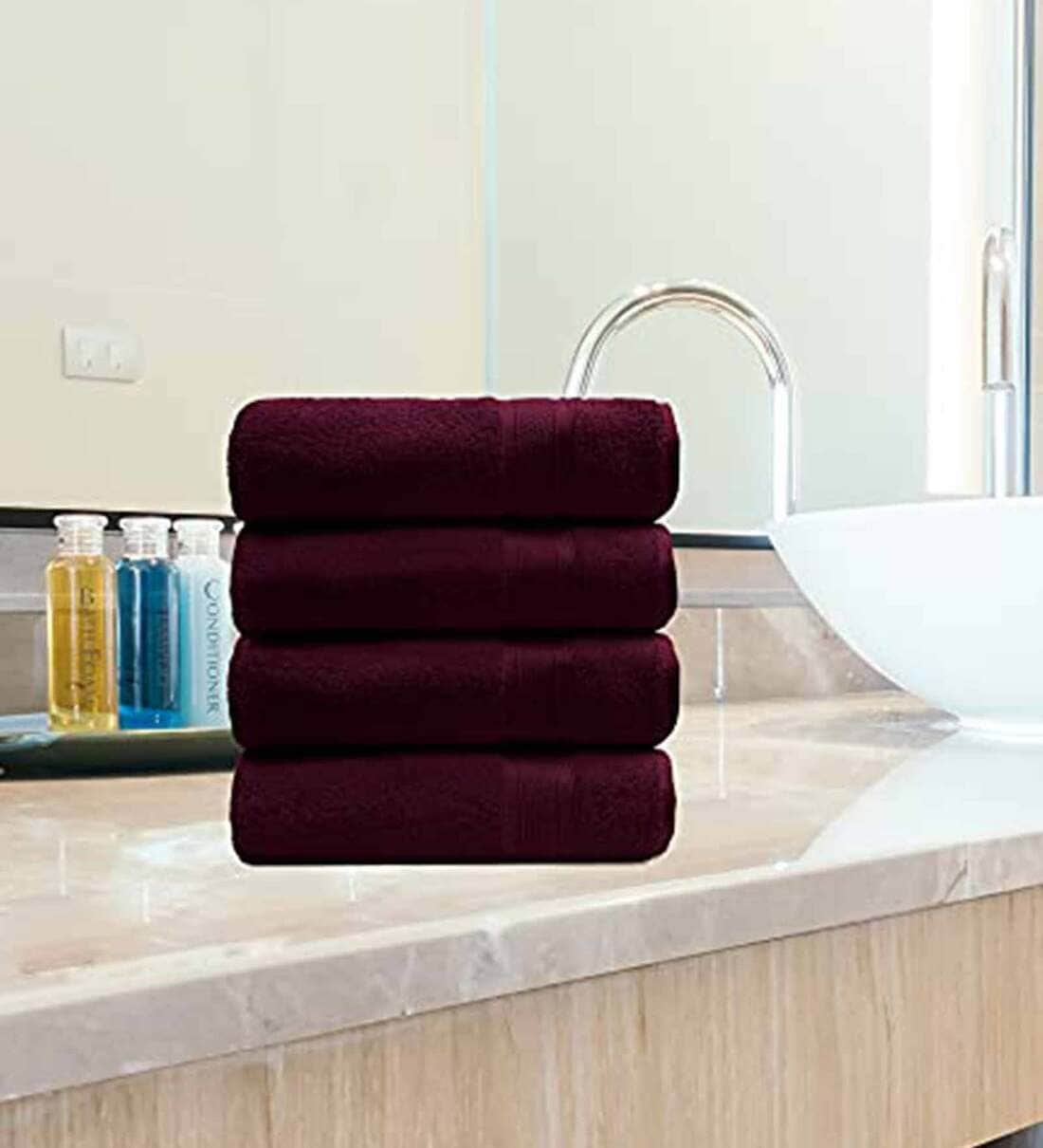 Buy Maroon Solid 500 GSM Cotton Hand Towels (Set of 4) by Trident at 35 ...