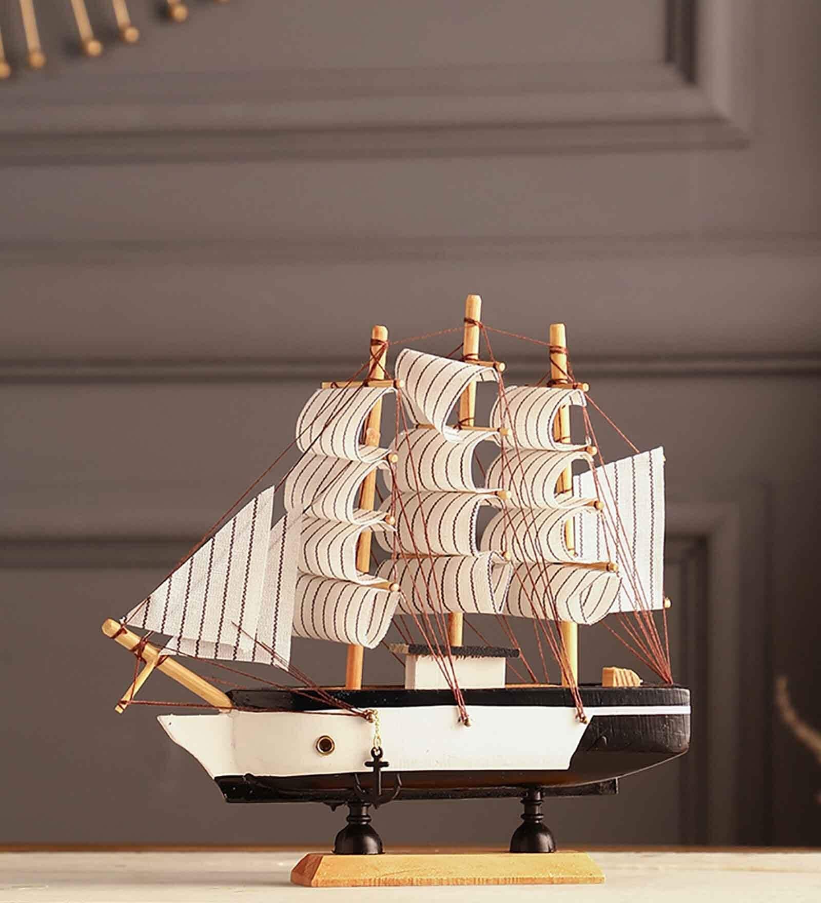 Buy Wooden 7.5 inches Black and White with Pothole Sailing Ship ...