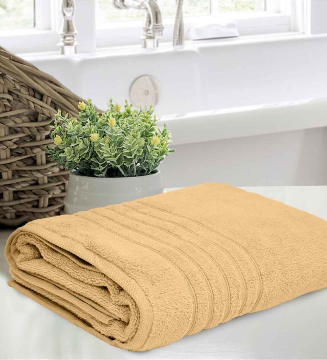 Buy Yellow Solid 600 GSM Cotton Bath Towel by Haus & Kinder Online ...