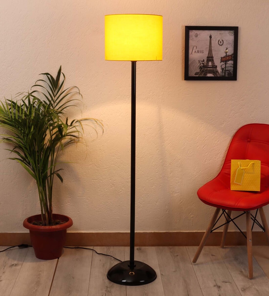 Buy Yellow Cotton and Polyvinyl Shade Club Floor Lamp With Iron Base By ...