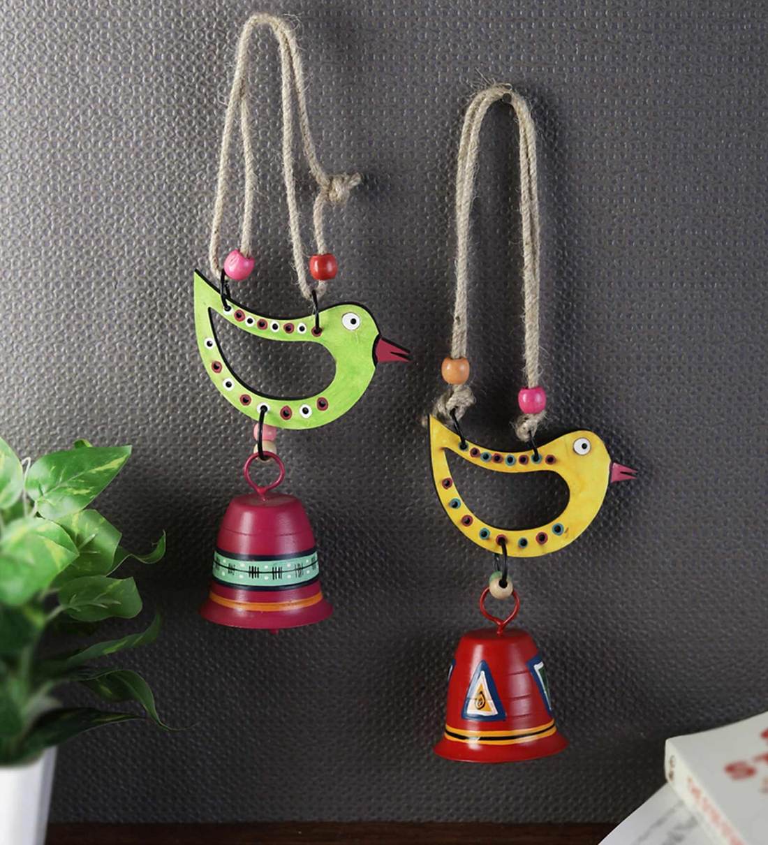 Buy Yellow Green Sparrow Wall Decorative Bells Wind Chime Set From ...