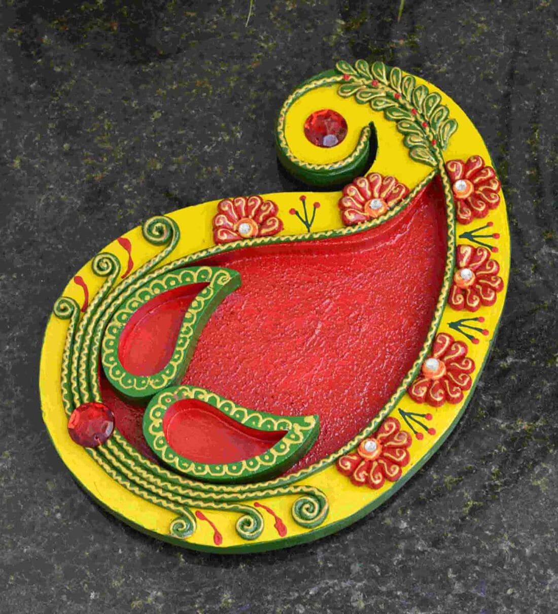 Buy Yellow Paper Mache Roli Tikka Pooja Thali By Ecraftindia at 31% OFF ...
