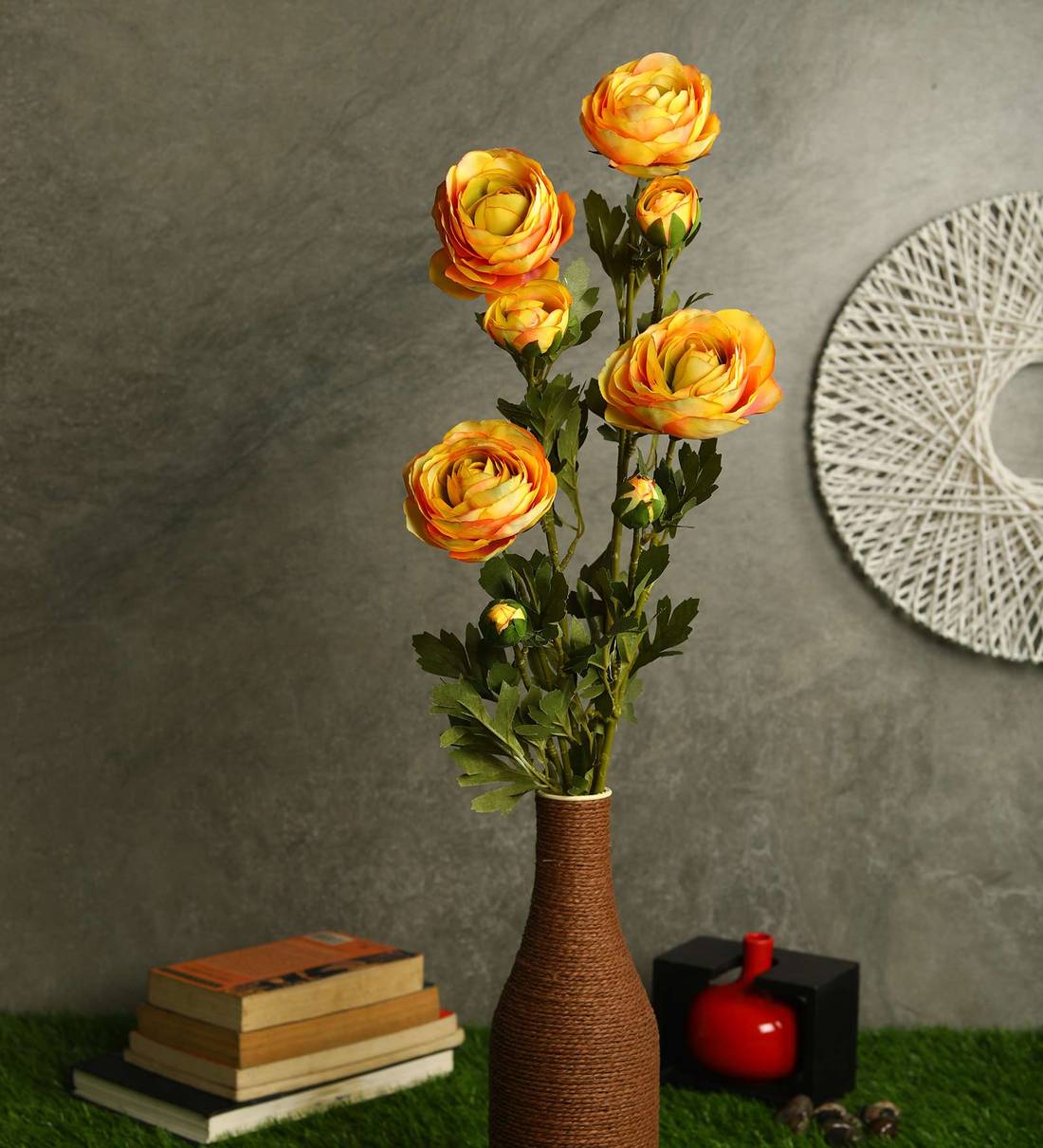 Buy Yellow Polyester Fabric Decorative Artificial Ranunculus Flowers ...