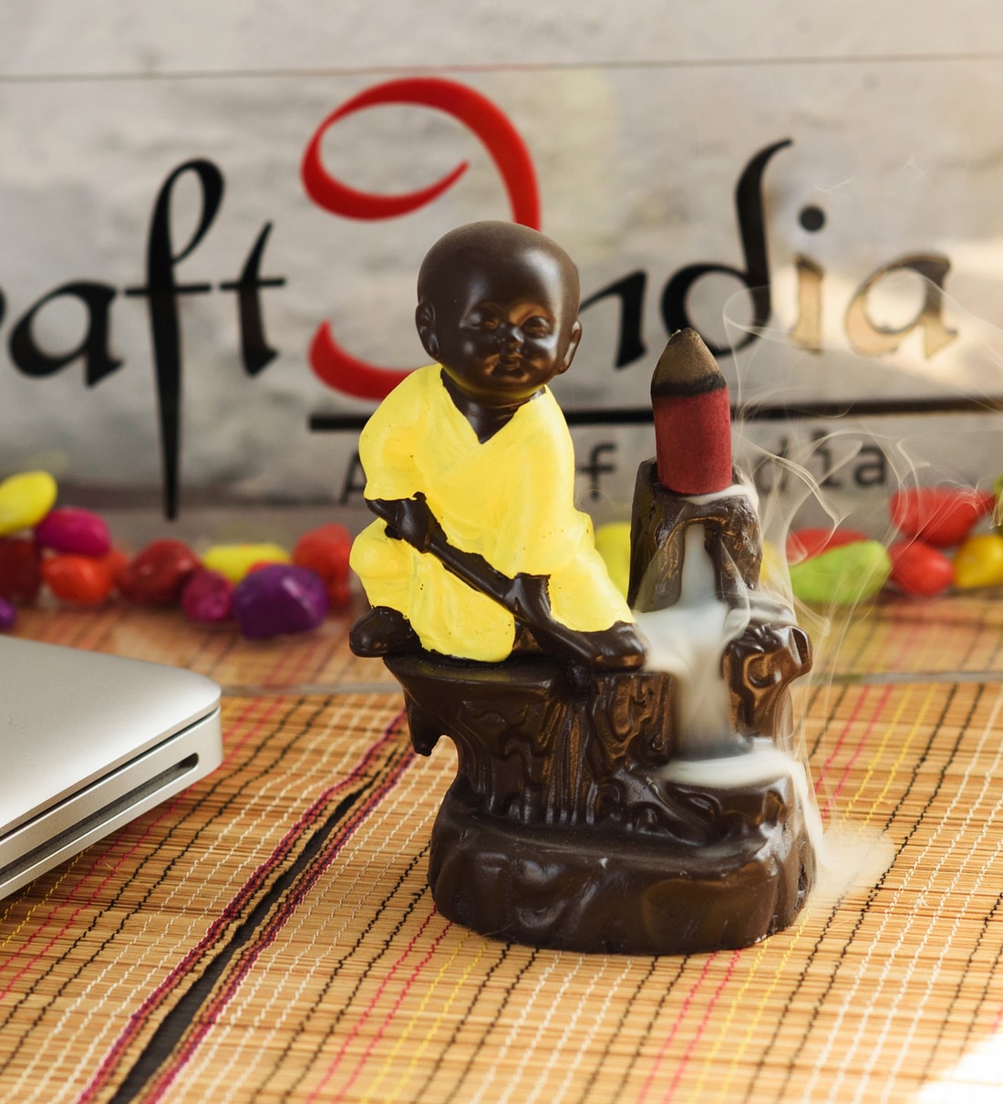 Buy Yellow Karate Styl Monk Buddha Smoke Fountain with 10 Backflow Cone ...