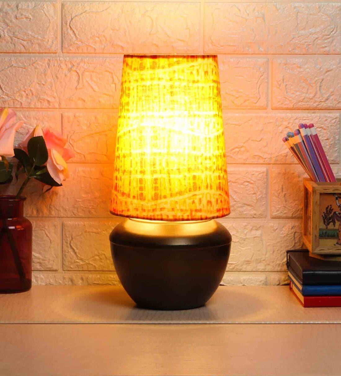 Buy Yellow Shade Table Lamp With Antique Base By Courtyard at 42% OFF ...