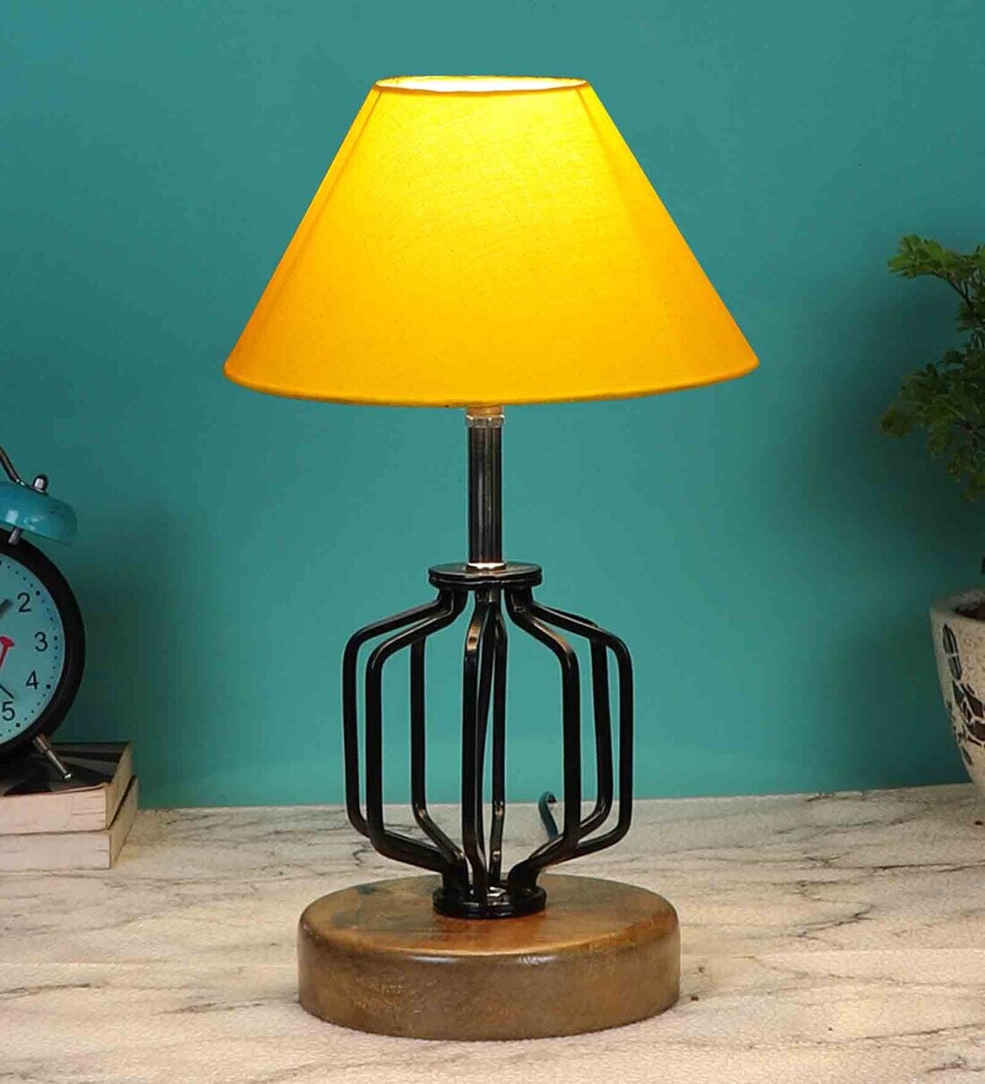Buy Yellow Shade Table Lamp With Shade Table Lamp With Wood & Iron Base ...