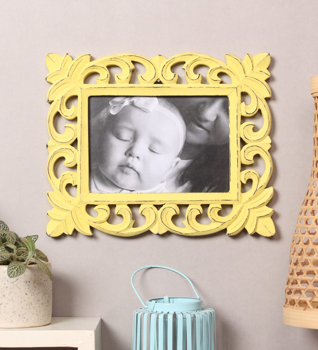 Buy Yellow Wooden Handcrafted Horizontal Wall Hanging Photo Frame By ...