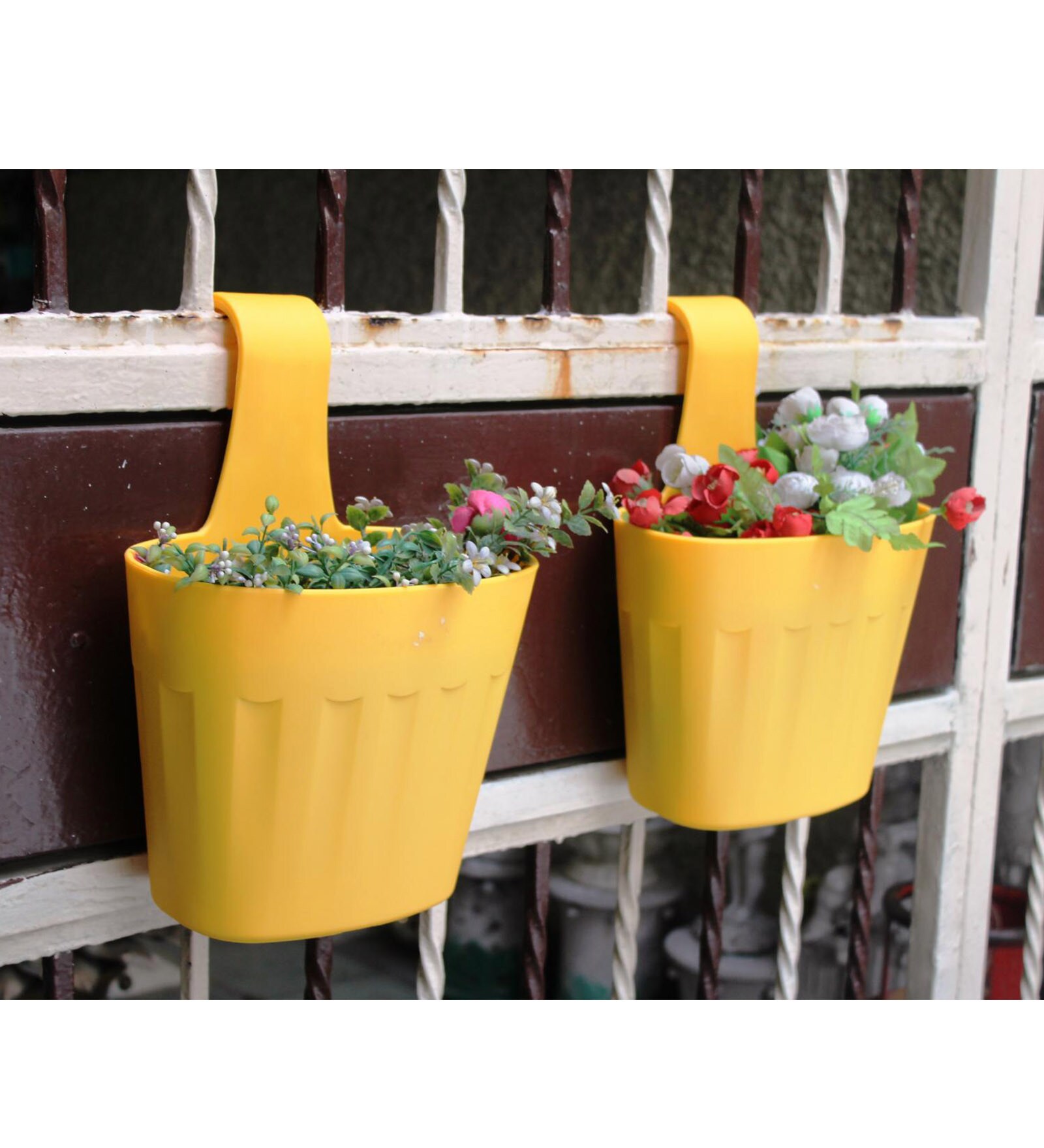 Buy Yellow PVC Rail Planters by Wonderland - Set of 2 Online - Railing ...