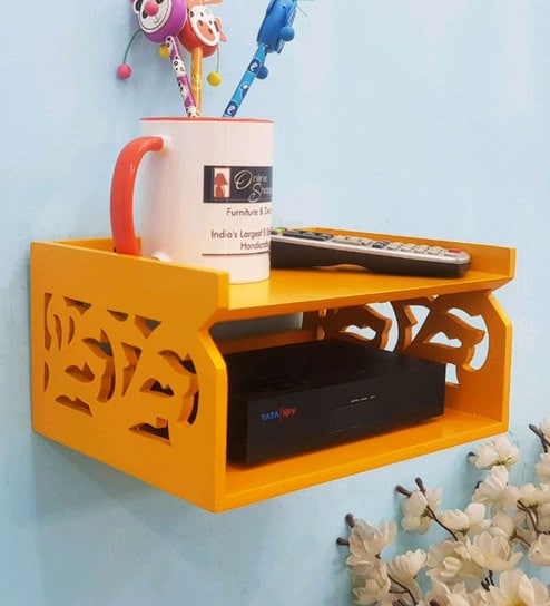 Buy Engineered Wood Wall Mounted Set Top Box Holder in Blue Colour by ...
