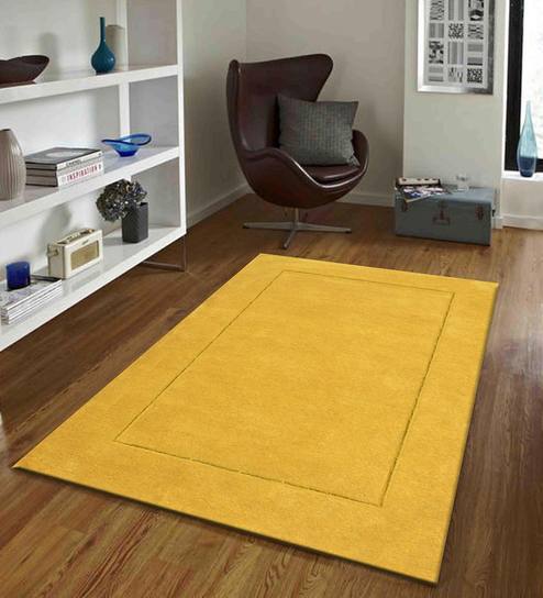 Buy Yellow Solid Wool 3 ft x 5 ft Hand Tufted Carpet by PRESTO Online ...