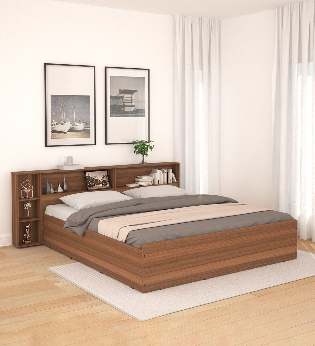 Buy Yovalty Queen Size Bed in Leon Teak Finish with Box storage at 39% ...