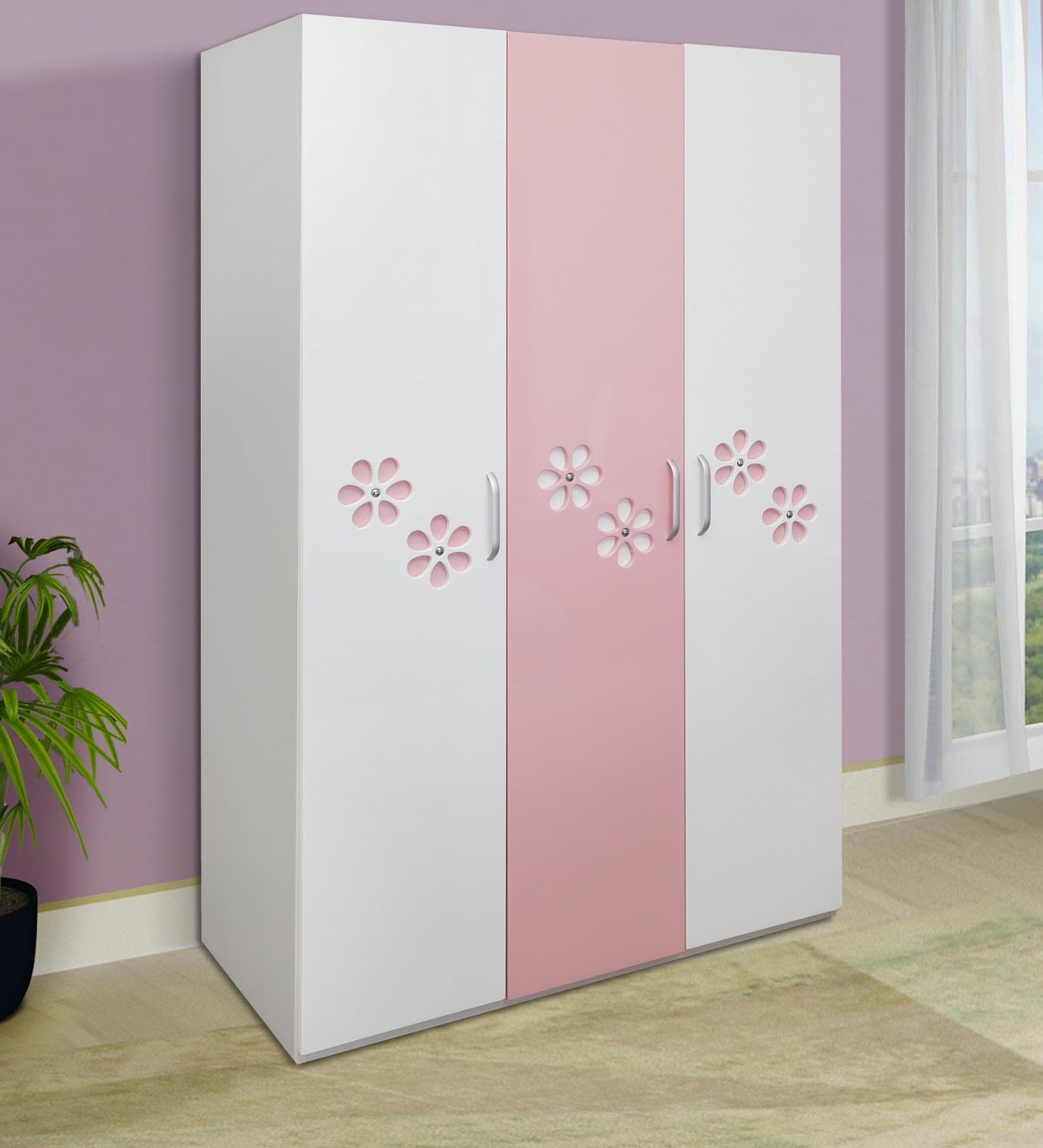 Buy Zest Kids 3 Door Wardrobe in Pink Finish Online - Kids Wardrobes ...