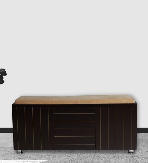 Buy zest Shoe Rack with Seating in Teak Finish Online - Shoe Rack with ...