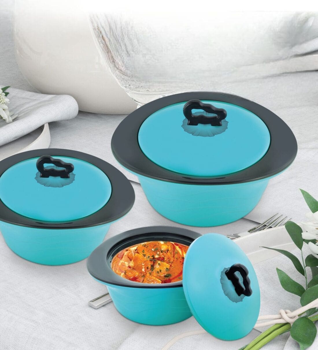 Buy Zinna Blue Plastic & Steel Thermoware Casserole (Set of 3) at 45% ...