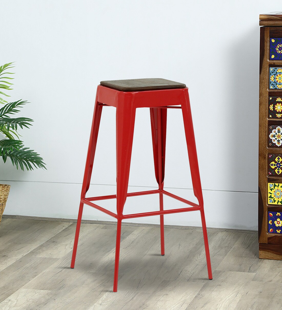Buy Zoey Metal Bar Stool In Red Colour at 33% OFF by Bohemiana from ...