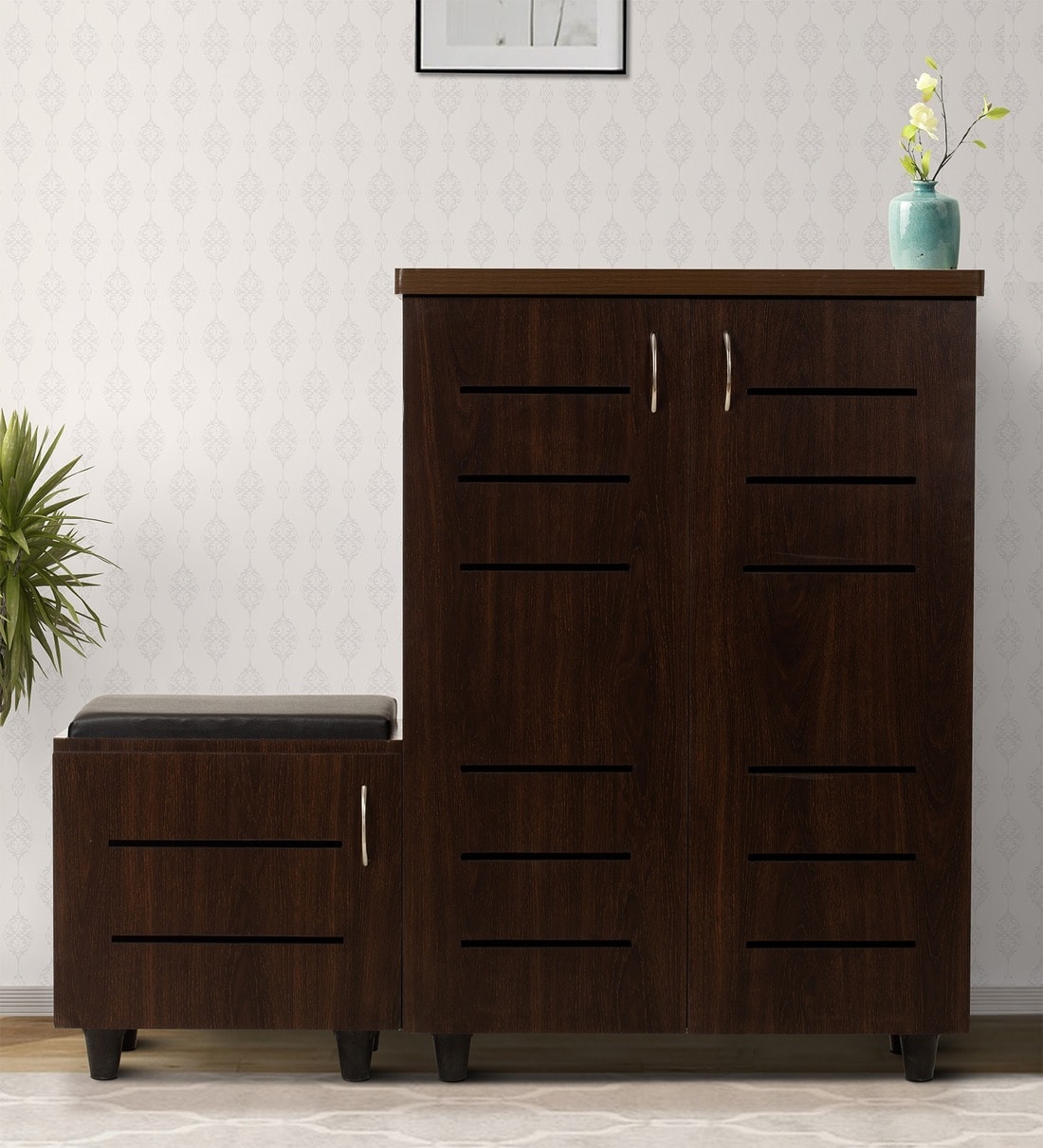 Buy Carson Shoe Rack with Seating in Brown Teak Matte Finish at 40% OFF ...